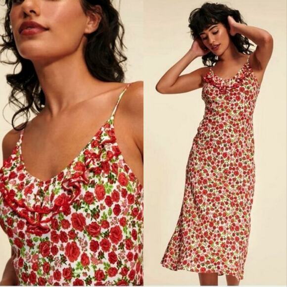 Rouje | Dresses | Rouje Noelia Slip Midi Dress Rose Red | Poshmark